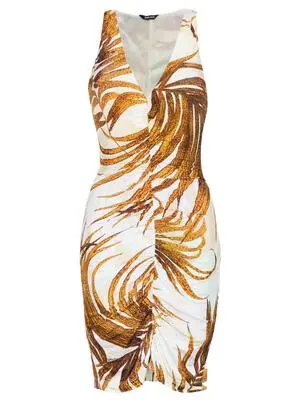 Just Cavalli Leaf-print Mini Dress - Neutrals