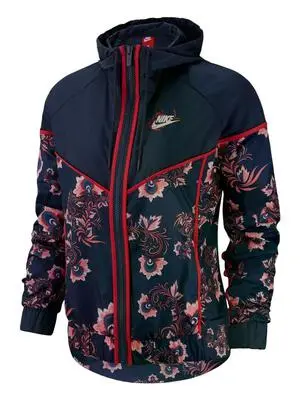 Nike Floral Print Windbreaker Jacket - Blue