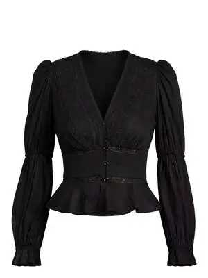 REFORMATION Meadowlark V-neck Peplum Blouse - Black