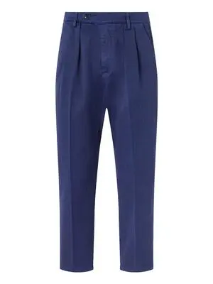 Massimo Alba Stan Tapered Pleated Herringbone Cotton Trousers - Blue