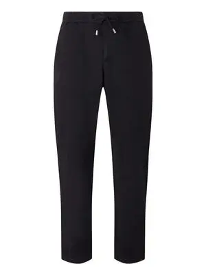Mr P. Straight-leg Cotton And Linen-blend Twill Drawstring Trousers - Black