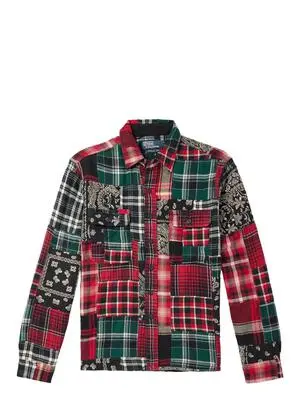 Polo Ralph Lauren Patchwork Checked Cotton-flannel And Paisley-print Poplin Shirt - Red