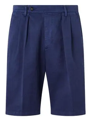 Massimo Alba Cliff Straight-leg Pleated Herringbone Cotton Bermuda Shorts - Blue