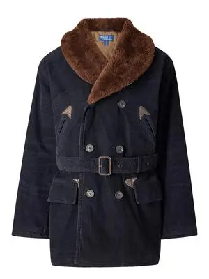 Polo Ralph Lauren Shearling-trimmed Cotton-corduroy Double-breasted Coat - Black