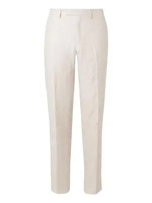 Mr P. Straight-leg Houndstooth Linen Trousers - Neutrals
