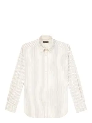 SLOWEAR Glanshirt Button-down Collar Striped Organic Cotton Oxford Shirt - Neutrals