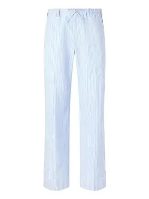 Dries Van Noten Straight-leg Striped Cotton-poplin Drawstring Trousers - Blue