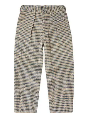 STORY MFG. Lush Barrel-leg Pleated Checked Organic Cotton Trousers - Brown