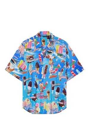 Balenciaga Sweet Treat Minimal Oversized Printed Poplin Shirt - Blue