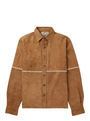 KARTIK RESEARCH Embroidered Suede Shirt Jacket - Brown