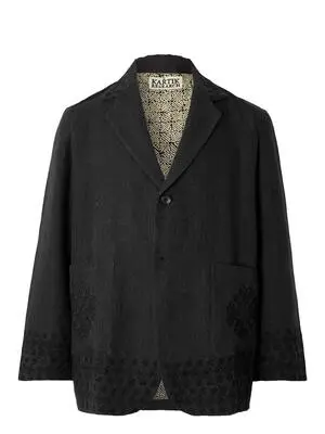 KARTIK RESEARCH Kasuti Embroidered Wool And Linen-blend Blazer - Black