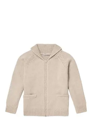 FRIZMWORKS Shawl-collar Wool-blend Zip-up Cardigan - Neutrals
