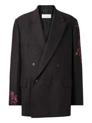 Dries Van Noten Double-breasted Embroidered Wool-flannel Blazer - Brown