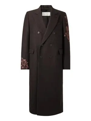 Dries Van Noten Double-breasted Embroidered Wool-flannel Coat - Brown