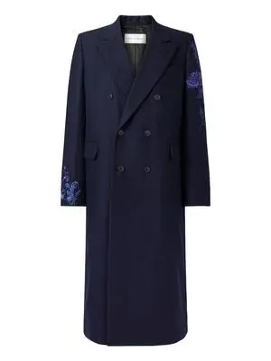 Dries Van Noten Double-breasted Embroidered Wool-flannel Coat - Blue