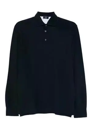 BARBA NAPOLI Buttoned Long-sleeve Polo Shirt - Blue