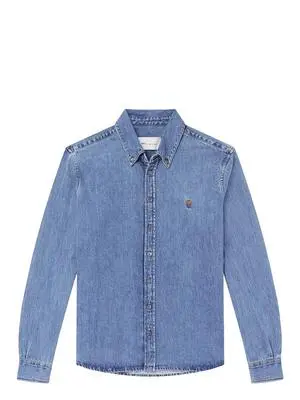 Ami Button-down Collar Logo-embroidered Denim Shirt - Blue