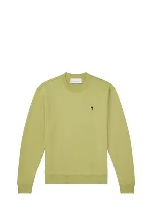Ami Logo-embroidered Cotton-jersey Sweatshirt - Green