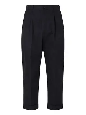 Ami Cropped Pleated Cotton-gabardine Trousers - Black