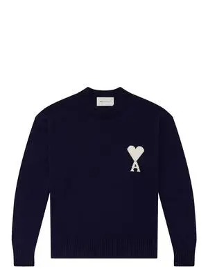 Ami Logo-intarsia Cotton-blend Sweater - Blue