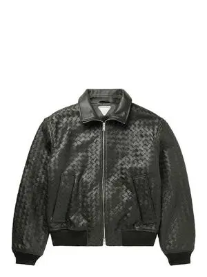 Bottega Veneta Intrecciato Leather Blouson Jacket - Green