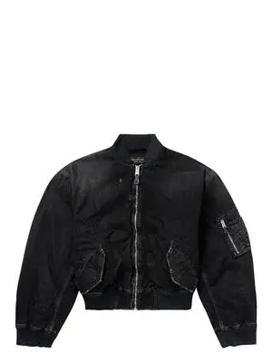 Balenciaga Distressed Denim Ma-1 Bomber Jacket - Black