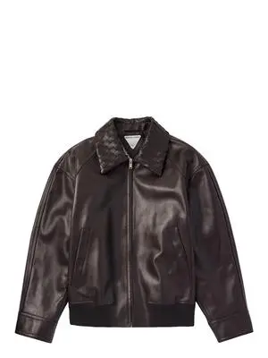 Bottega Veneta Intrecciato-trimmed Leather Blouson Jacket - Brown