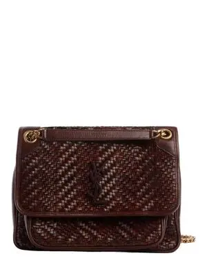 Saint Laurent Medium Niki Woven Leather Shoulder Bag - Brun Fonce