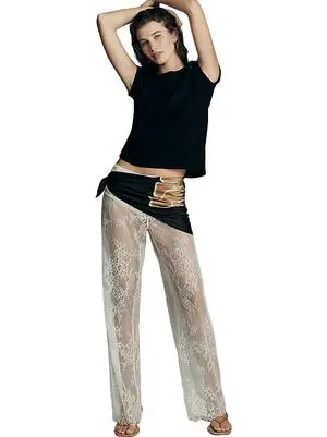 LYREBIRD Lace Wide Leg Pants - Marshmallow