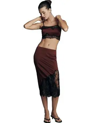 Anthropologie Lace-trim Slip Midi Skirt - Wine