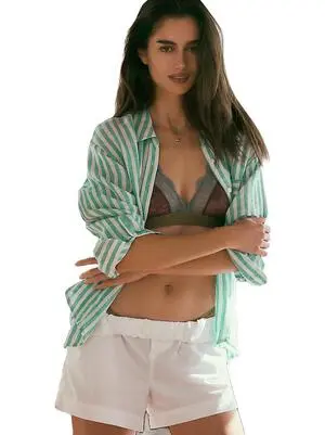 Maeve Shrunken Bennet European Linen Buttondown Shirt - Green Stripe