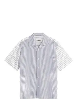 JIL SANDER Boxy Fit Short Sleeve Shirt Stripe Shirt - Artic Sea