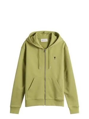 Ami Contrasted De Coeur Zip Up Hoodie - Matcha
