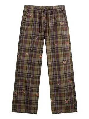 Needles Embroidered Madras Plaid Easy Pants - Brown