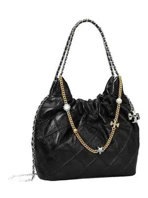 Tory Burch Fleming Distressed Mini Hobo Bag - Black