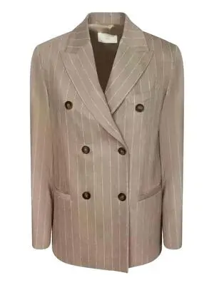 Montedoro Double-breasted Pinstripe Blazer - Neutrals