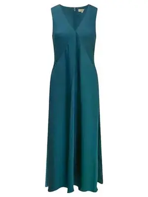 Michael Kors Satin V-neck Midi Dress - Blue