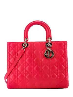 Dior Lady Large Tote Bag Cannage Quilt Lambskin - Pink