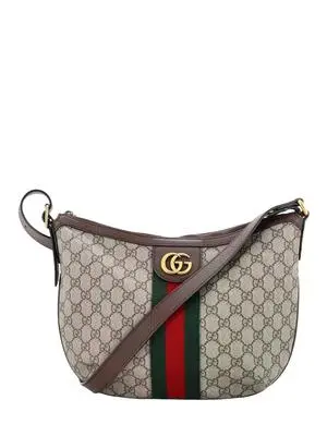 Gucci Ophidia Half Moon Hobo Gg Coated Canvas Small - Brown