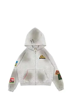 ALL HUMAN Patches Zip Hoodie - Grey