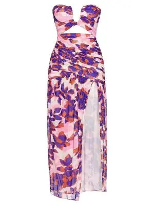 NICHOLAS Cutout Floral Print Midi Dress - Pink