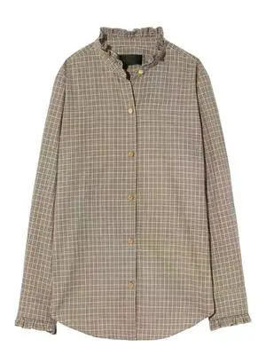 NILI LOTAN Ruffled Checkered Shirt - Neutrals