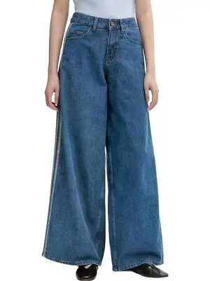 Adidas Striped Wide-leg Jeans - Blue