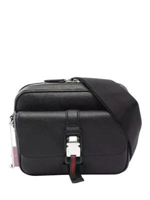 Gucci Small Grainy Calfskin Web Crossbody Bag - Black