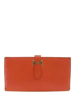 Hermès 2015 Epsom Bearn Soufflet Wallet Long Wallets - Orange