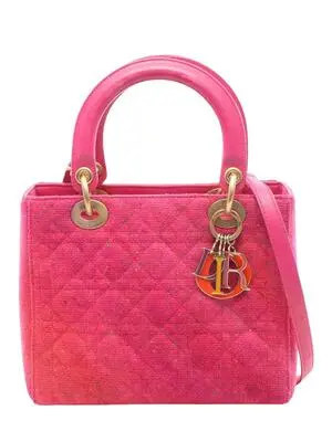 Dior 2010-2026 Medium Tweed Cannage Lady Satchel - Pink
