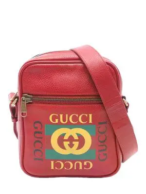 Gucci 2000-2015 Grained Calfskin Logo Crossbody Bag - Red