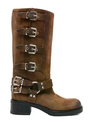 GISEL MOIRE Buckle-strap Boots - Brown