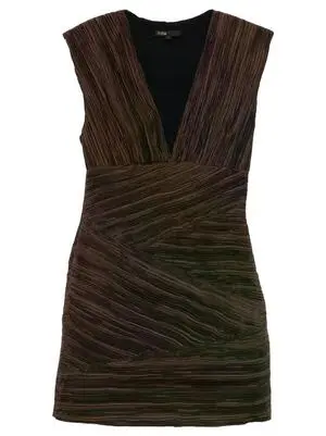 Maje Pleated V-neck Dress - Brown