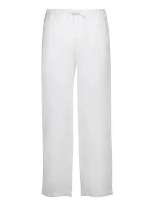 120% Lino Drawstring-waist Trousers - White
